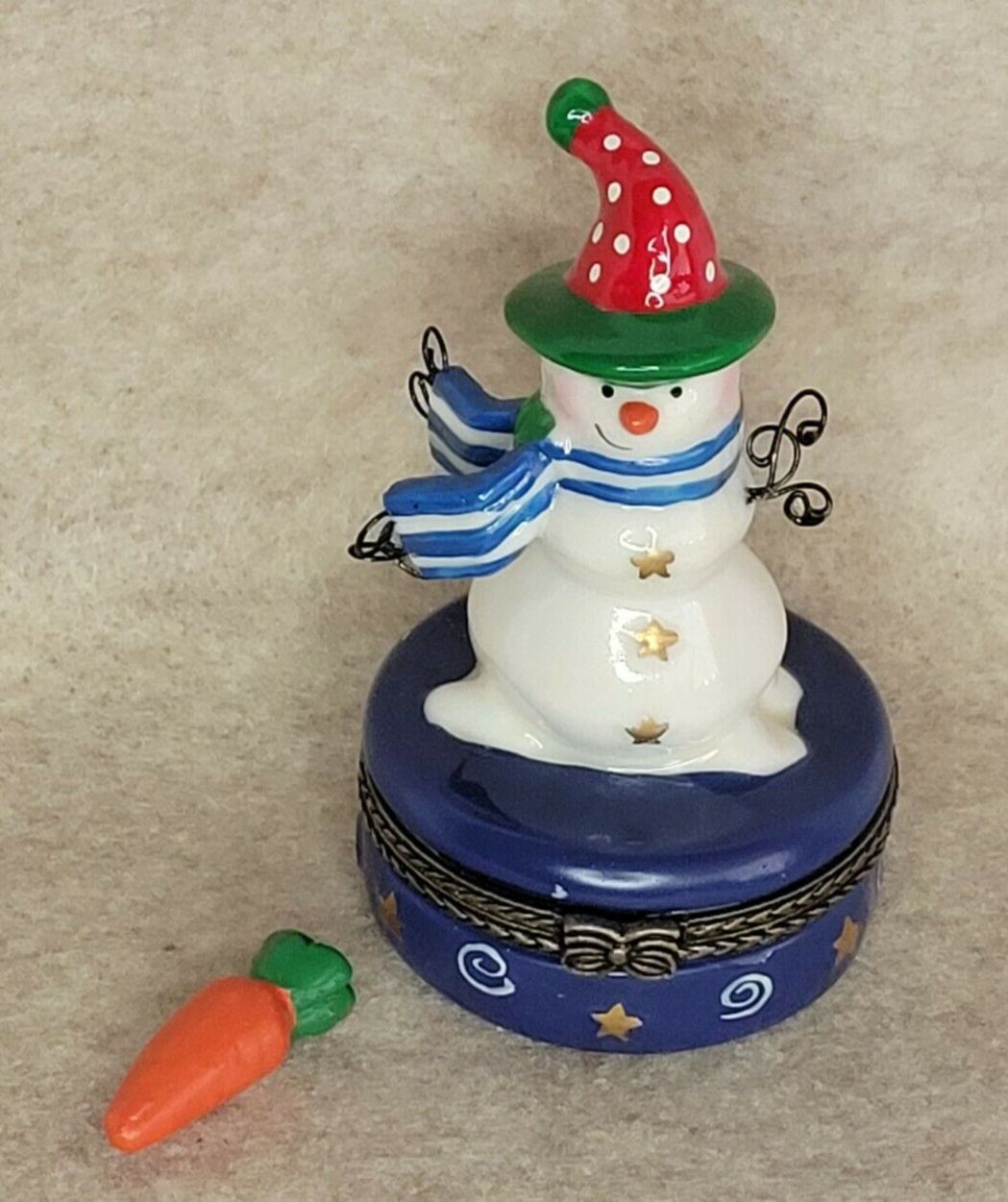 Trinket Box Hinged Frosty Snowman Figurine on Box Ceramic 3 1/4 x 2" | eBay