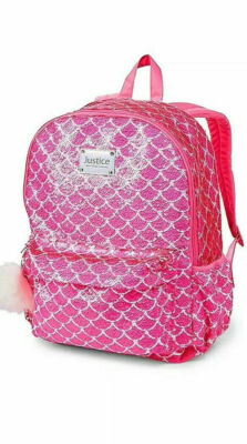 Justice Pink White Silver Flip Sequin Mermaid Backpack New! | eBay