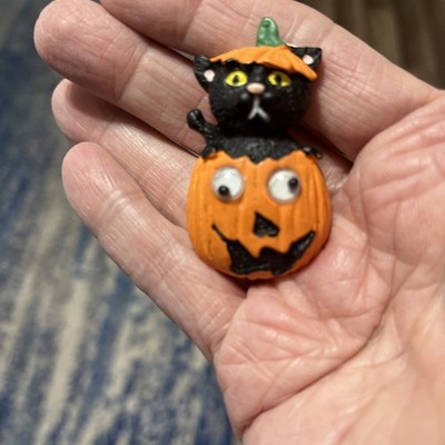 Vtg Halloween Brooch Pin Googly Eyes Orange Pumpkin Black Cat Jack O ...