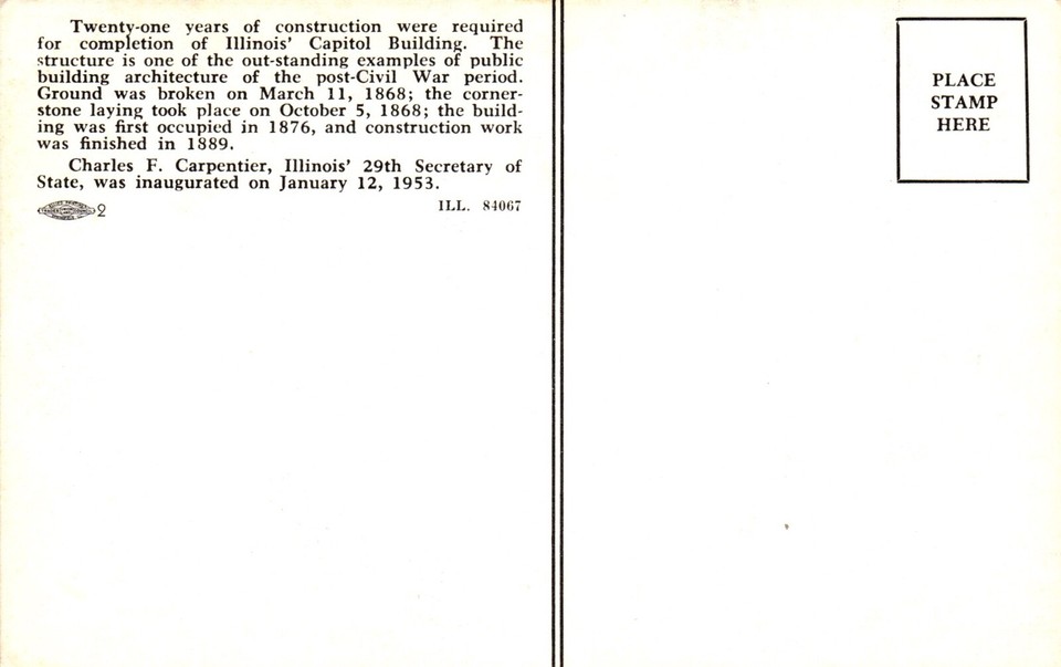 Charles F Carpentier Secretary of State Illinois Postcard Unposted | eBay