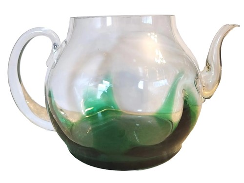Erickson Green Flame Glass Pitcher Tea Pot Mid Century Modern Art Glass ...