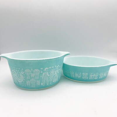 Vintage Pyrex Turquoise Amish Butter Print Casseroles 473 1 qt 471 1 Pt ...