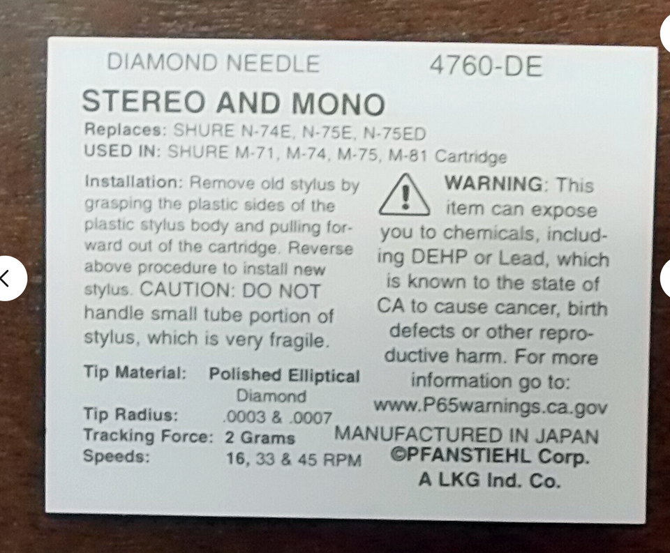 Turntable Stylus Needle for Shure M71 M74 M75 M81 N75B Shure M75B N75C ...