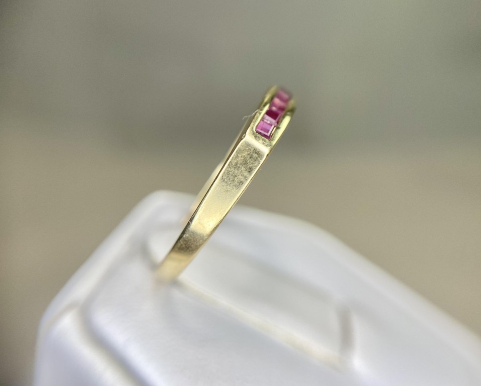 Vintage 14k Yellow Gold Square Red Ruby Channel Set Wedding Band Stack ...