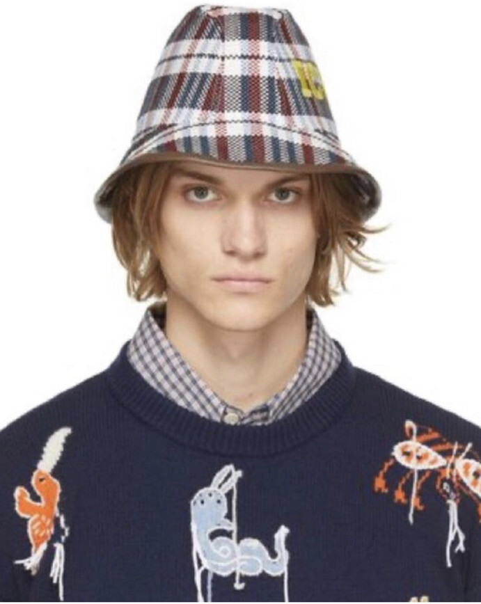 Auth.Gucci ICCUG check-print Bucket Mirror Image Iccug fedora Hat XL ...