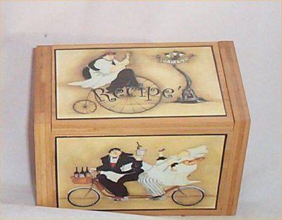 Recipe Box Fat Chef Bamboo Chef Bistro Waiter Kitchen Decor Bike Chefs ...