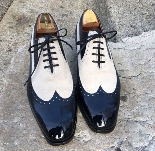 Tailor Made Handmade Two Tone Leather Lace up wingtip Brogue Business ...