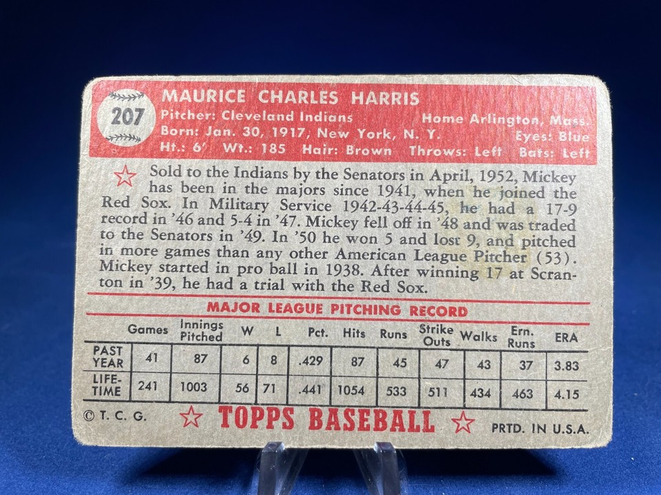 1952 Topps Baseball Card Mickey Harris #207 Cleveland Indians | eBay