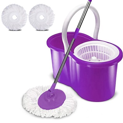 360° Rotating Magic Spin Mop Bucket Set Hard Floor Microfibre with 2 ...