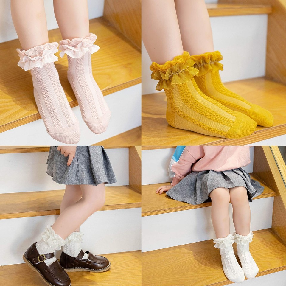5 pairs Baby Girls Ruffle Socks Kids Toddler Frilly Lace Ruffle Dress ...