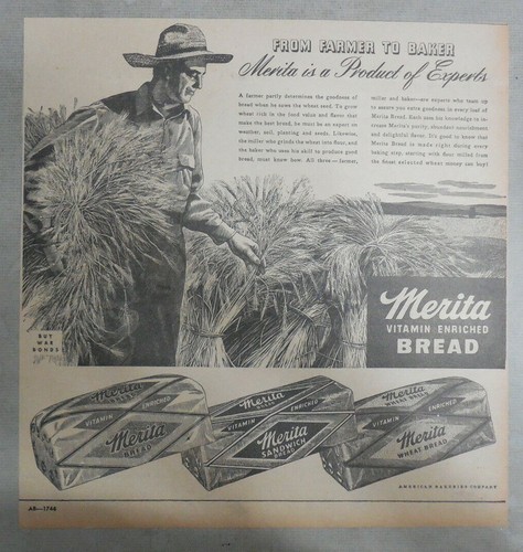 Merita Bread Ad: From Farmer to Baker ! from 1940's Size: 12 x 12 ...