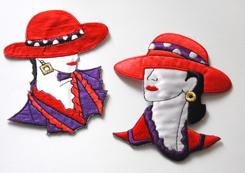 Red Hat Lady Embroidered Fabric 4" Appliques to Sew or Iron-on / Choose ...