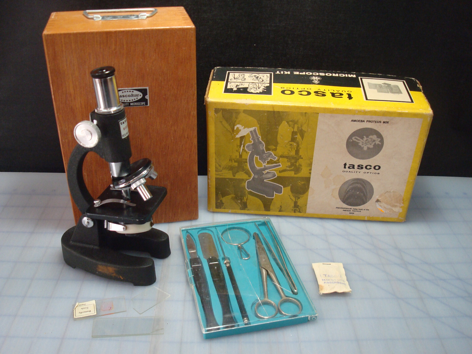 Vintage Tasco Deluxe Microscope Kit 600XK Zoom Model With Wooden Box | eBay