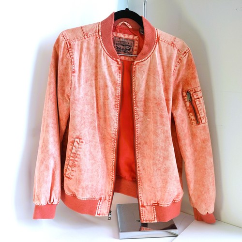 Levi's Washed Denim Bomber Jacket Coral Pink Large | eBay