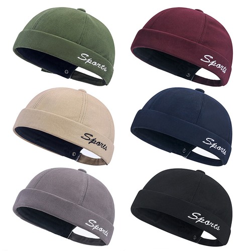 Men Summer Cotton Brimless Skullies Cap Solid Street Portable Docker ...