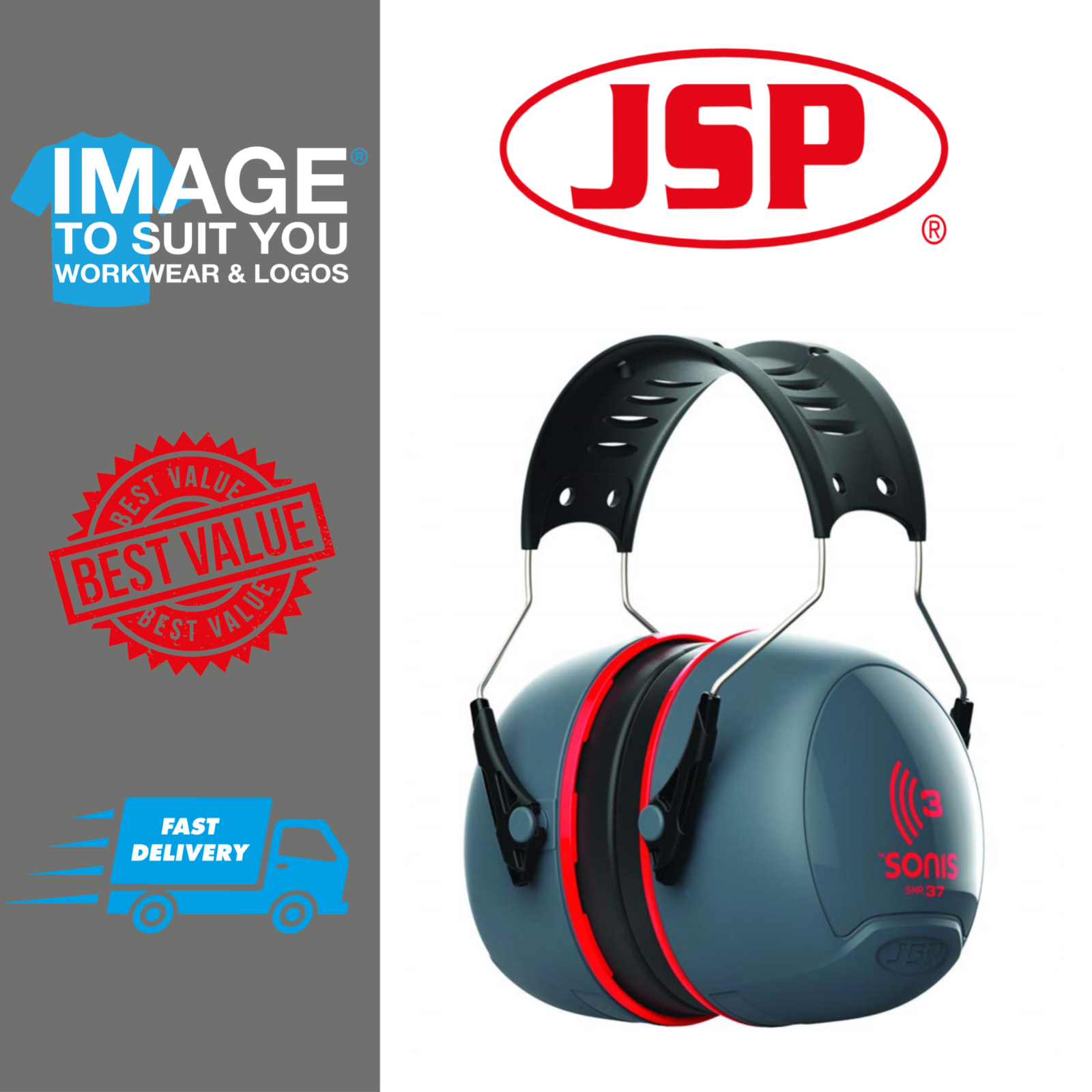 JSP Sonis Compact Adjustable Ear Defenders - SNR 32 - Black or Red ...