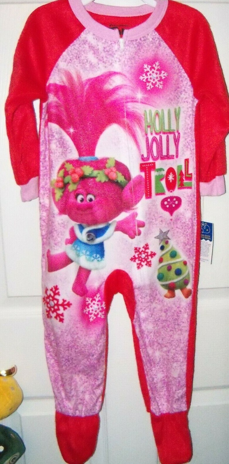 Dreamwork Trolls Holly Jolly Troll One Piece Footed Pajama PJ Girls ...