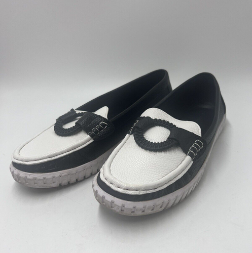 Taking Shape Flex Sz 40 Black & White Faux Leather Flat Slip On Brogues ...