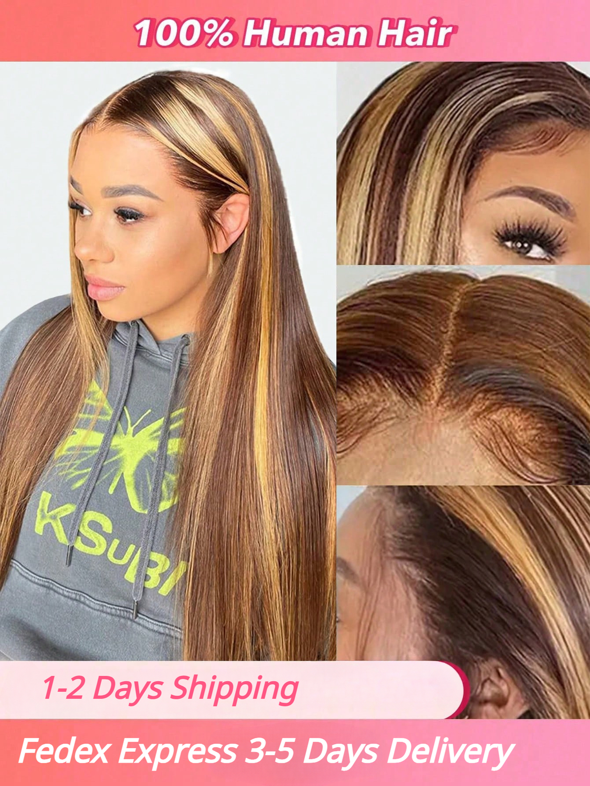 Transparent Full Lace Straight Wig Highlight 4/27 Full Lace Human Hair ...