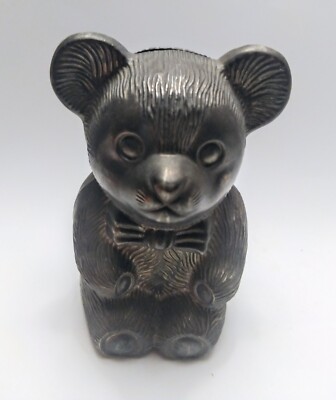 Brass Metal Teddy Bear Coin Bank & Mechanical Stopper Vintage Made in ...