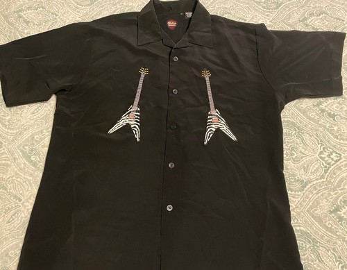 Vintage Gibson Tour Wear Men's Large Black Embroider Zebra Flying V ...