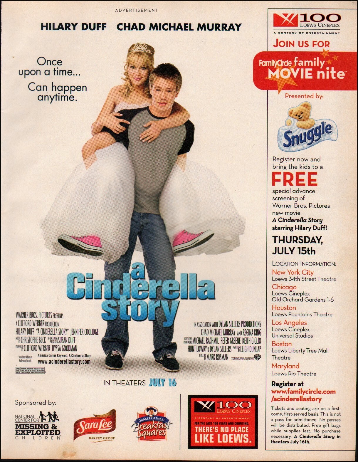 2004 Print movie ad "A Cinderella Story" Actress Hillary Duff 02/15/23 ...
