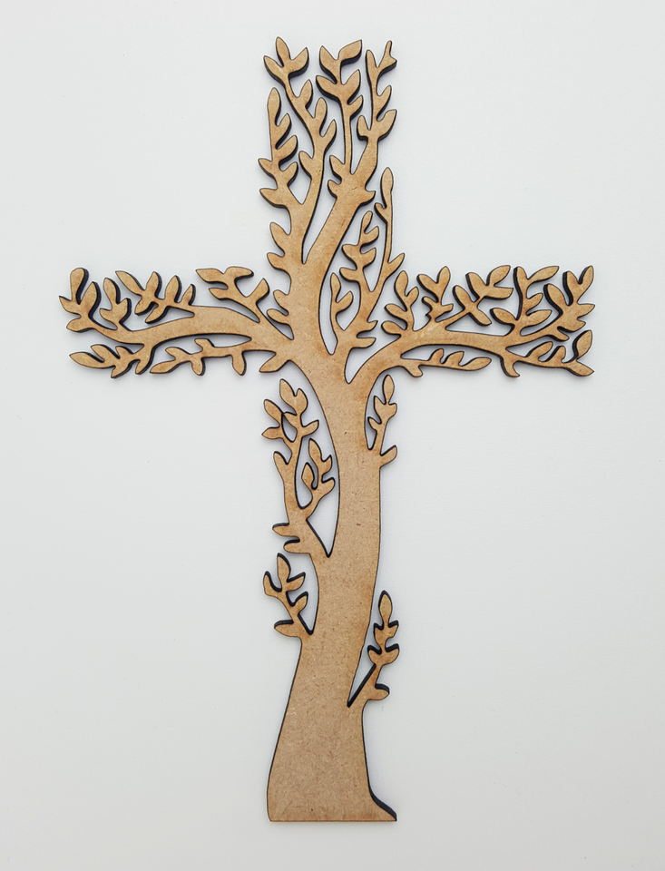 Wooden MDF Cross Tree Tag Shapes Embellishments Decoration Craft 200mm ...
