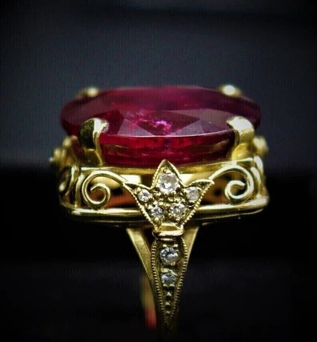 Oval Cut Simulated Red Ruby Pretty Engagement Band Ring 14k Yellow Gold ...