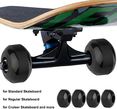 4x Street Skateboard Wheels PU 52mm 95A Black Hard Wheel / 8x ABEC-9 ...