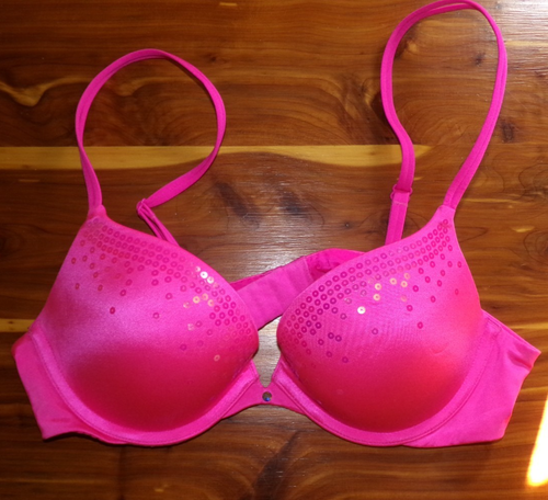Victoria's Secret very sexy pushup hot pink with sequins bra size 36a ...