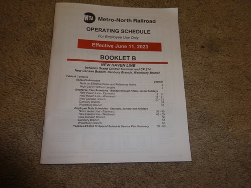 ORIGINAL RAILROAD METRO NORTH EMPLOYEE OPERATING TIMETABLE NEW HAVEN ...