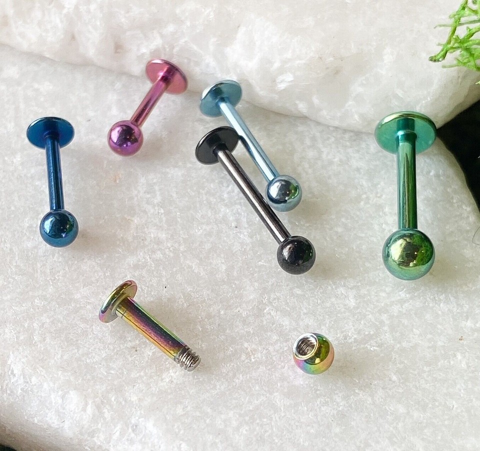 1pc Titanium Ion Plated Ball Labret 316L Surgical Steel Monroe Stud Lip ...