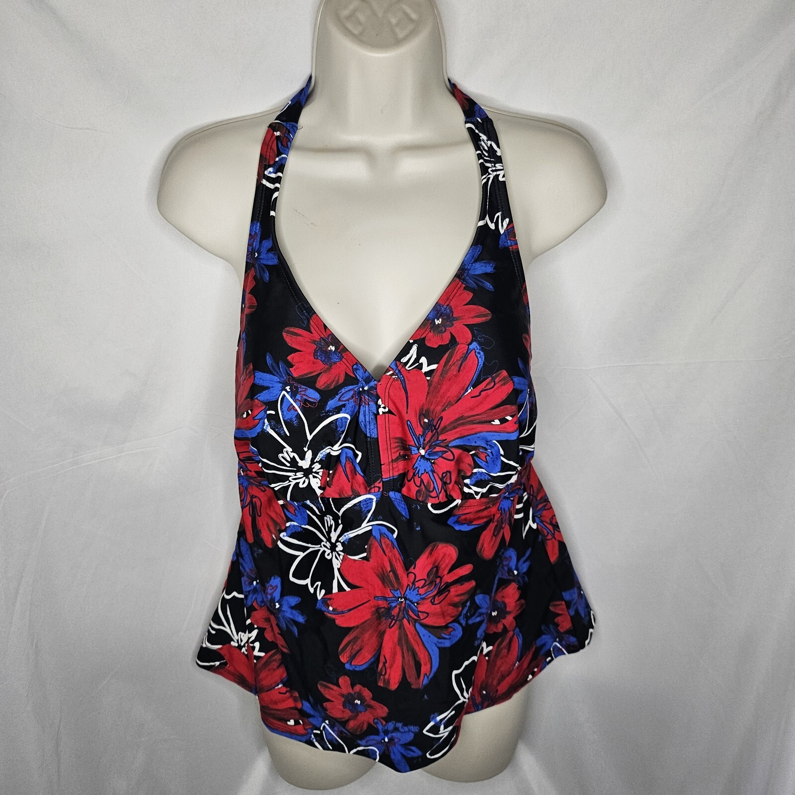 Womens Catalina Red Print Floral Tankini Swim Halter Top Size 1X 16W | eBay