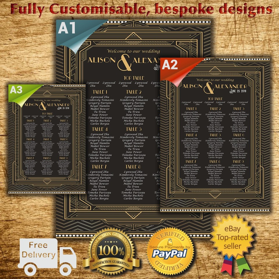 Gatsby Art Deco 1920's Gala Dinner Ball Wedding Table Seating Plan ...
