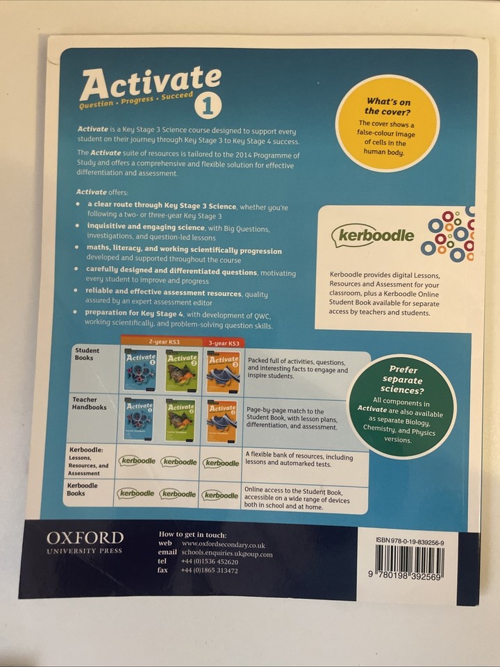 Oxford KS3 Science Student Book Activate: 11-14, Key Stage 3 | eBay UK
