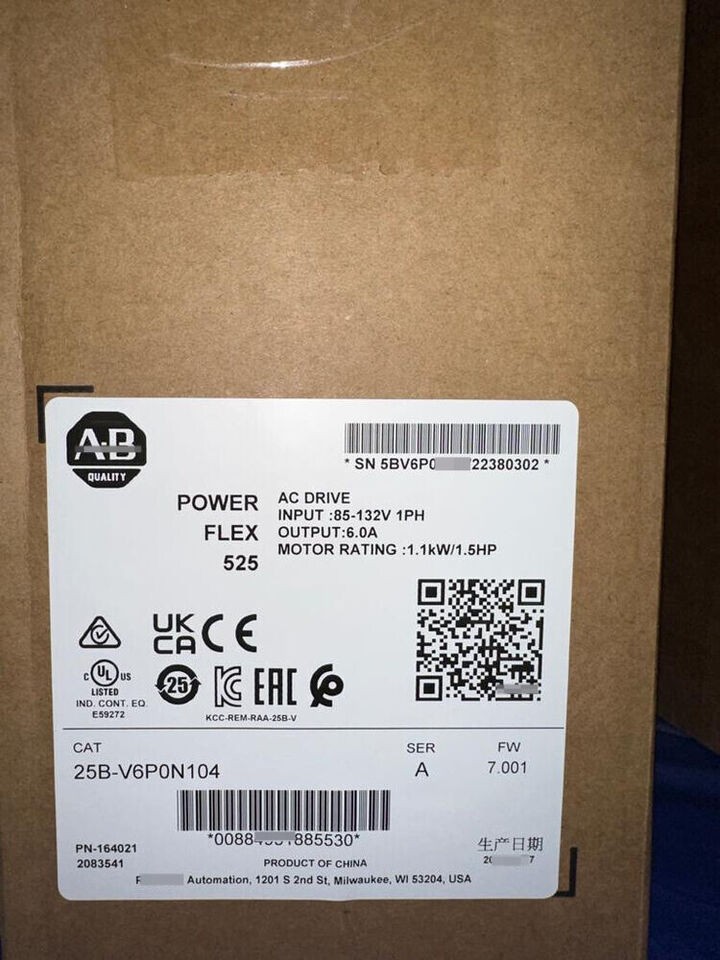 Allen Bradley In Stock 25B-V6P0N104 Powerflex 525 1.1kW 1.5Hp AC Drive ...
