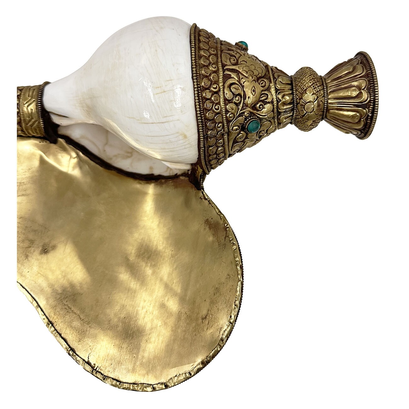 Antique Tibetan Buddhist Conch Shell with Turquoise, Coral inlay | eBay