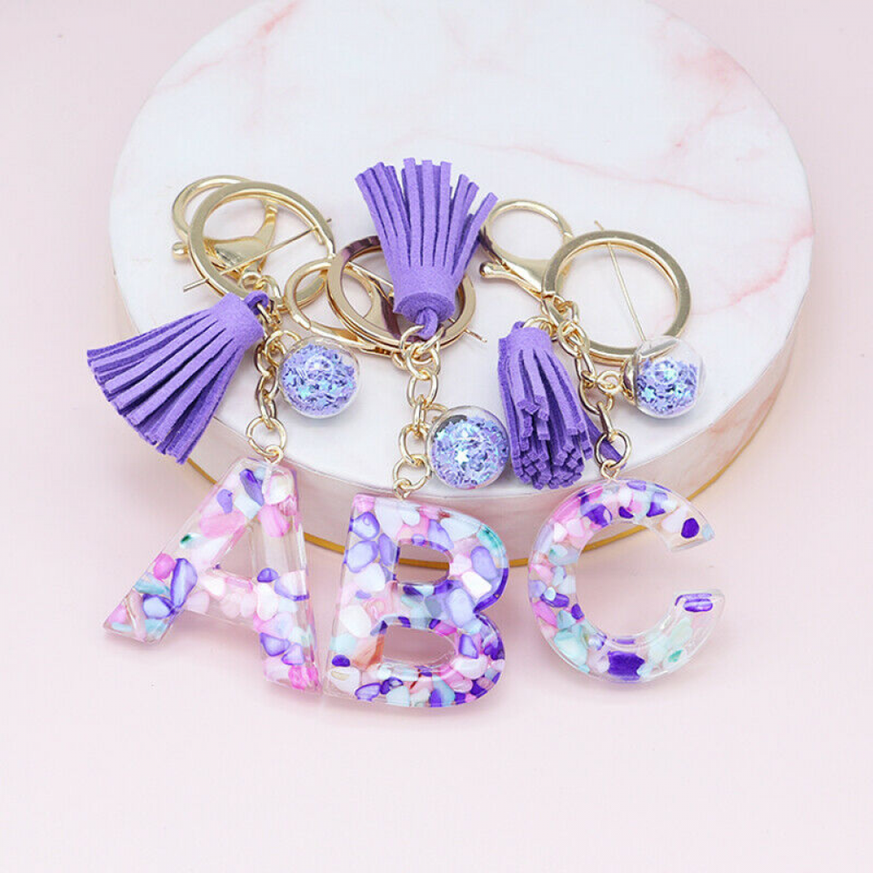 Women Alphabet Keyring Letter A-Z Key Chian with Tassel Key Chain Bag ...