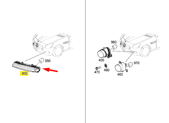 Mercedes-Benz SLK R172 Right DRL Daytime Runnning Light A0999067801 for ...