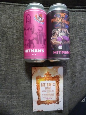 Bret Hart Hitman Ale empty beer cans x 2 plus Bret's Birthday Party ...