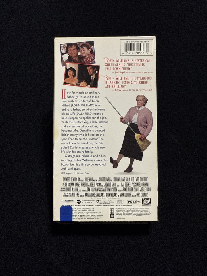 Mrs. Doubtfire (VHS, 1996) 86162858833| eBay
