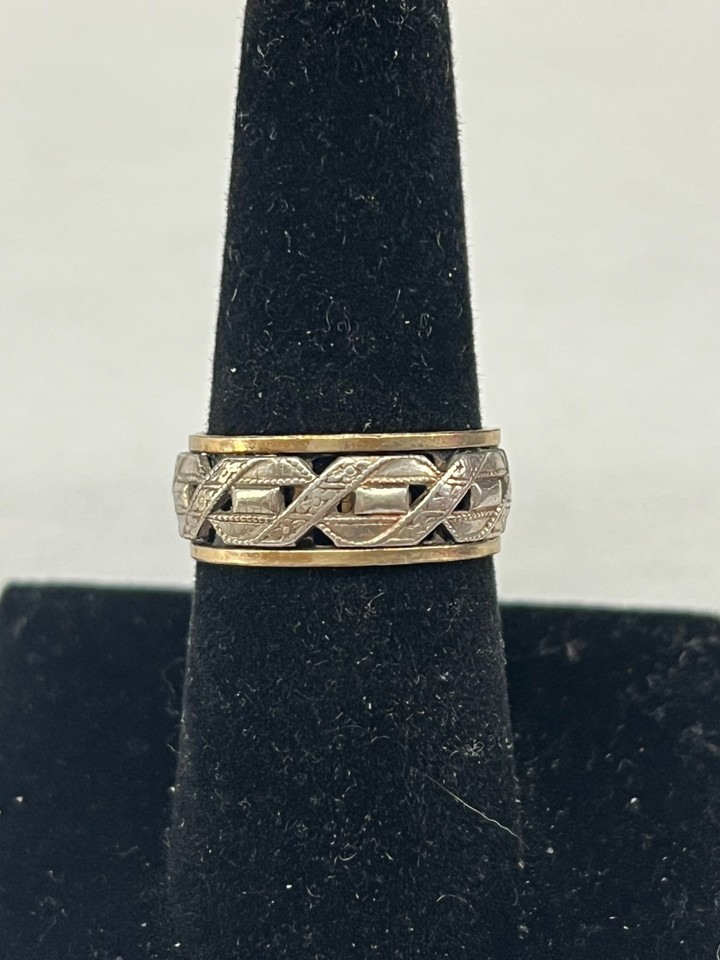 10k Gold & Sterling Silver Openwork Ring Size 7.5 Eternity Band Criss ...