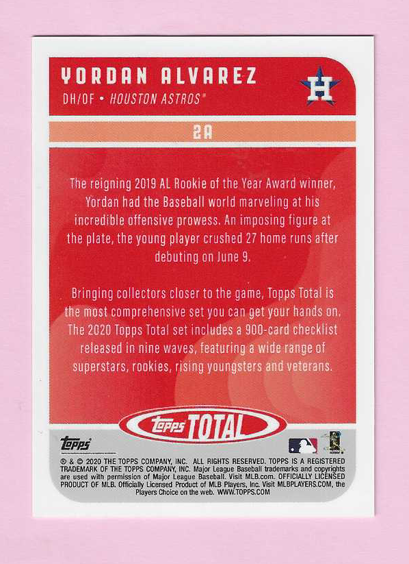 2020 Topps Total Red parallel #2A Yordan Alvarez RC rookie -serial #3/ ...