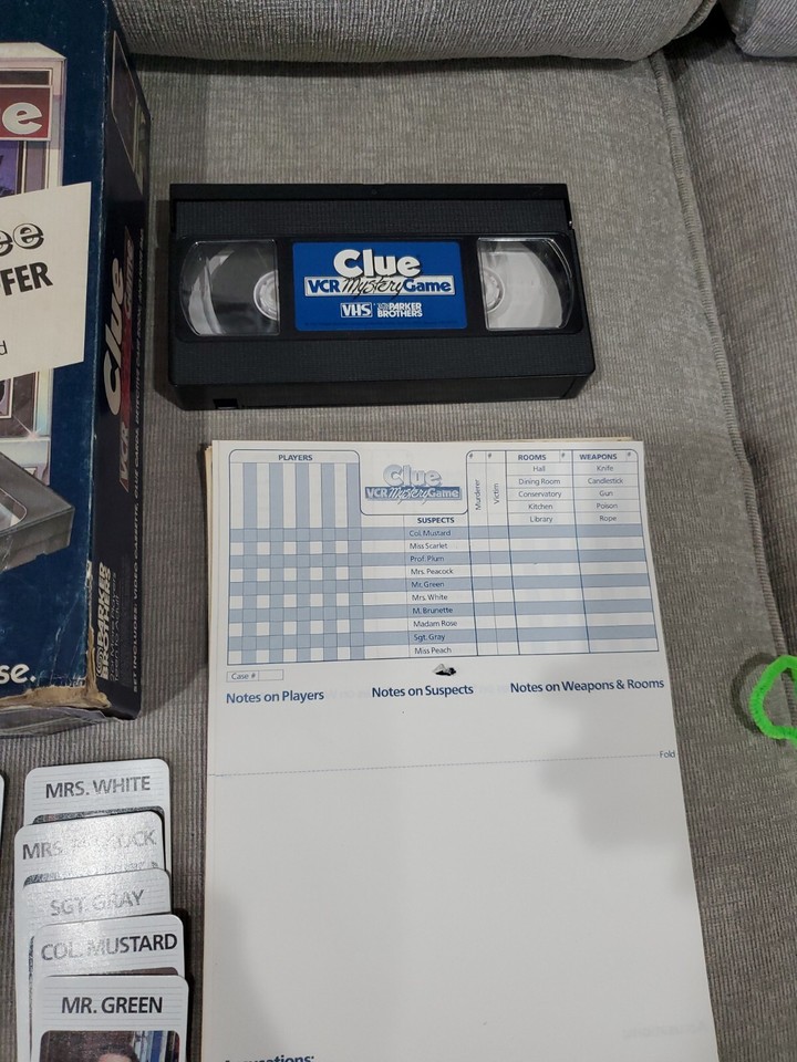 Vintage Clue VCR Mystery Game Parker Brothers 1985 99% Complete - VHS ...