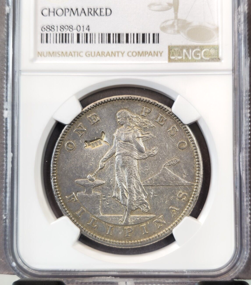 1903 PHILIPPINES SILVER 1 PESO LIBERTY ANVIL NGC AU CHOPMARKED ...