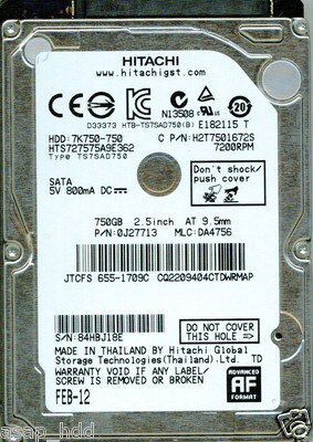 HTS727575A9E362, 0J27713, DA4756, HITACHI SATA 750GB | eBay