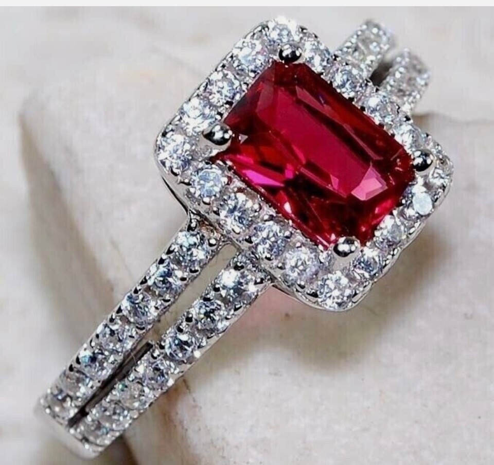 3CT Treated Ruby & Topaz 925 Solid Sterling Silver Ring Jewelry Sz 7 ...