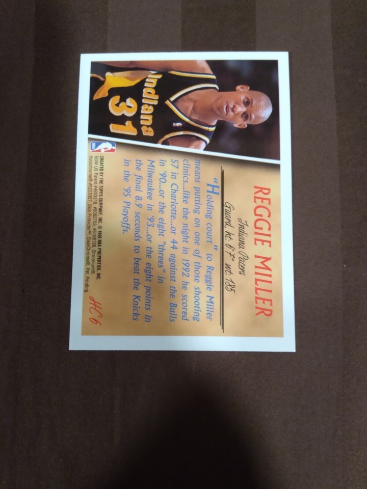 1996 Topps Finest Holding Court Refractor with Peel Reggie Miller Card ...