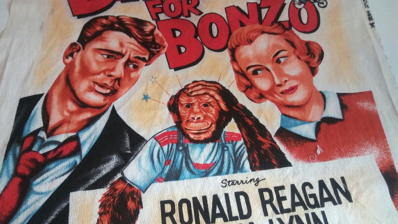 Cloth Movie Poster "Bedtime for Bonzo" Ronald Reagan Diana Lynn 1982 de ...