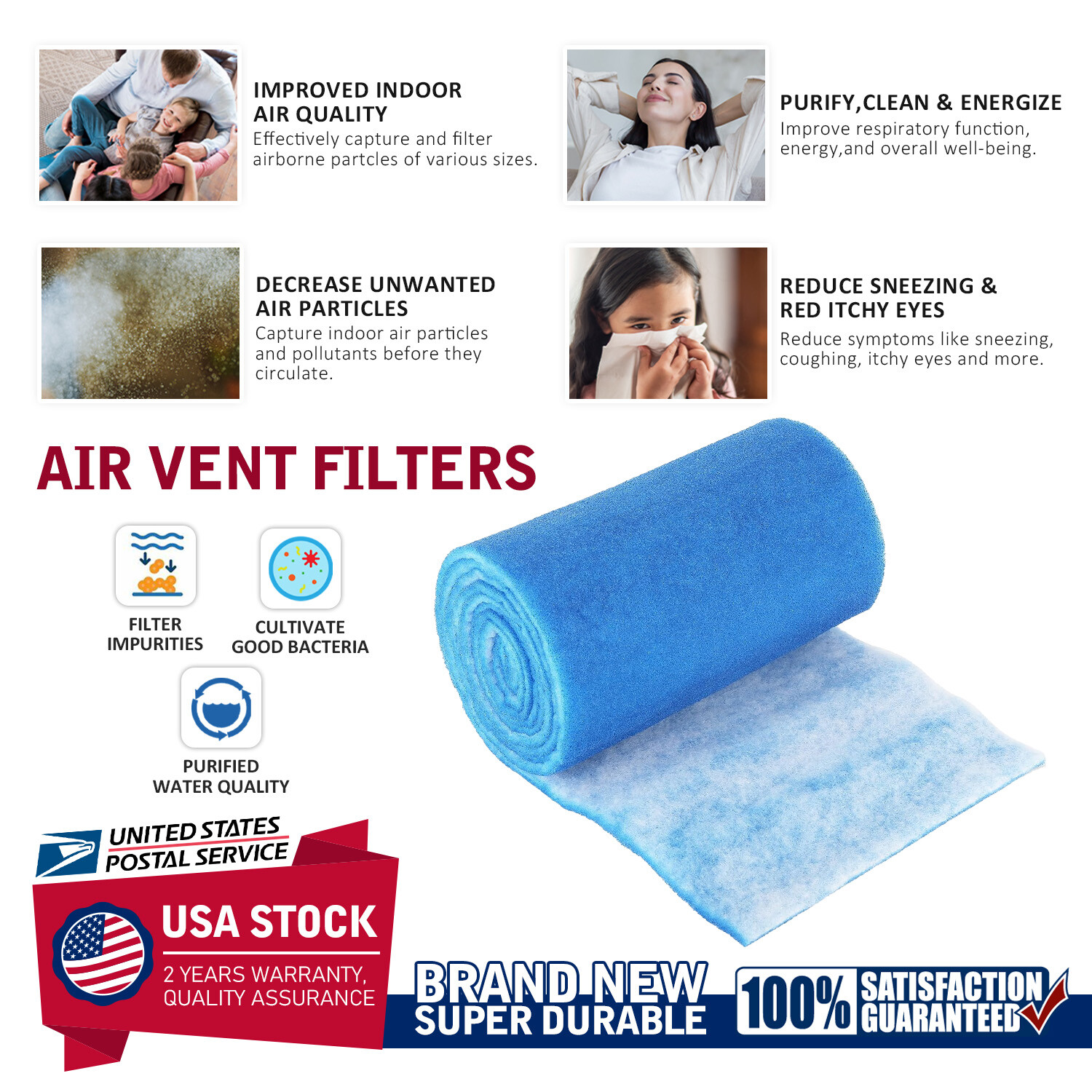 Air Vent Polyester Filter Roll MERV 8 HVAC Furnace Filter Cut to Fit 12 ...